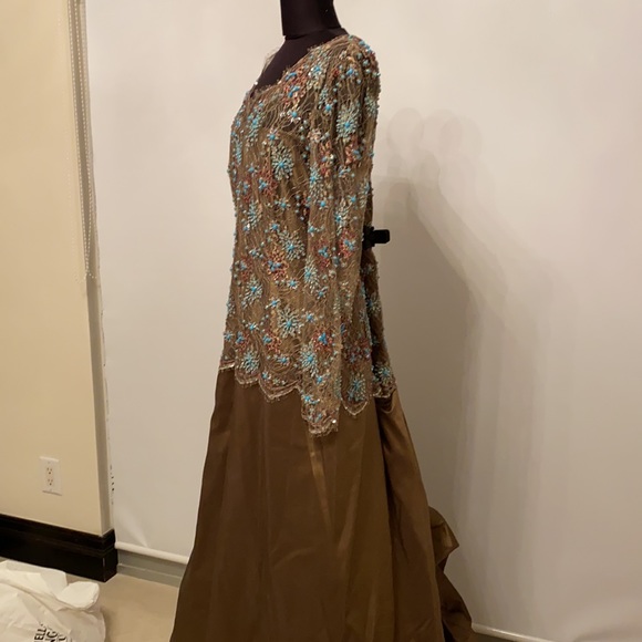 gabriella arango | Dresses | Bronze Long Sleeve Taffeta And Lace ...